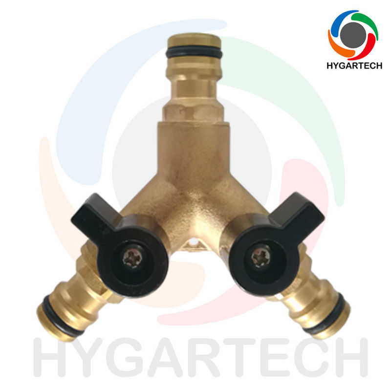 Brass Y Type 3 Way Hose Connector With Valve Distributor Spliter